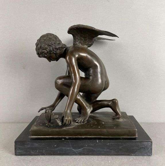 Bronze Winged Male Angel Statue with Marble Base - Matthew Bullock ...