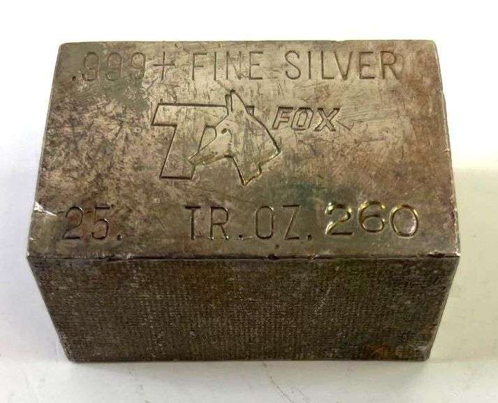 RARE Vintage FOX 25 oz .999 Fine Silver Block Bar - Matthew Bullock ...