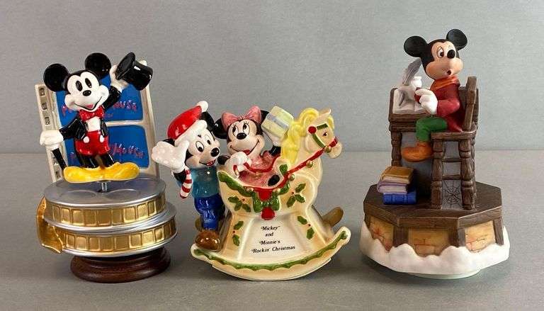 Group of 3 Schmid Disney Mickey Mouse Porcelain Music Box Figurines ...