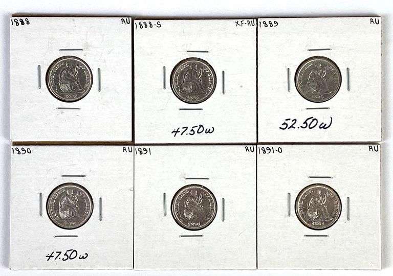 Group of (6) 1888-1891 Seated Liberty Dimes - Matthew Bullock Auctioneers