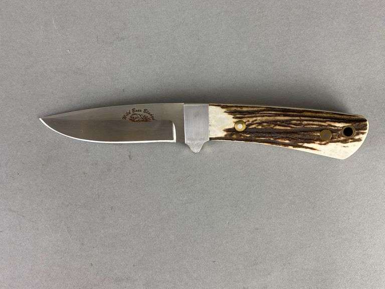 Wild Boar Blade Red Stag Handled Knife with Leather Sheath - Matthew ...