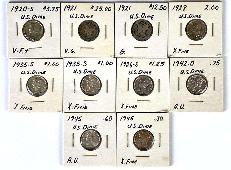Group of (10) US Mercury Head Dimes - Matthew Bullock Auctioneers