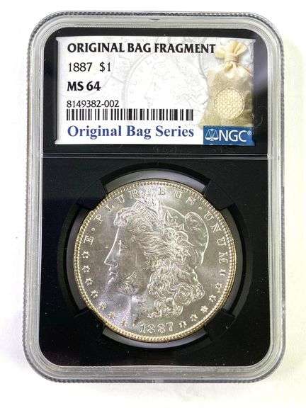 Original Bag Fragment 1887 NGC Graded MS 64 US Morgan Silver Dollar - Matthew Bullock Auctioneers