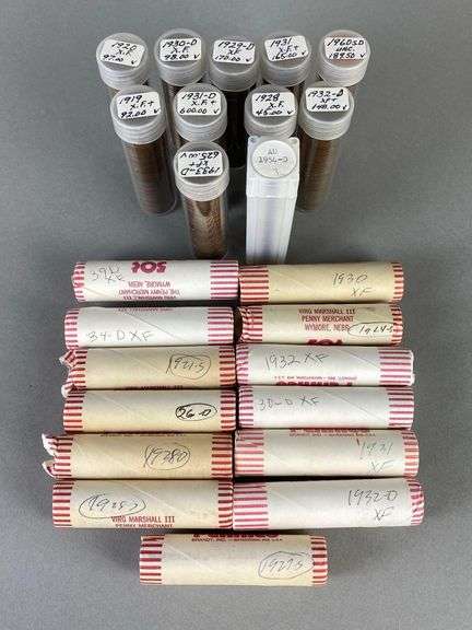 Partial Rolled Coin Storage Box of 1920s-30s Lincoln Wheat Cents and ...