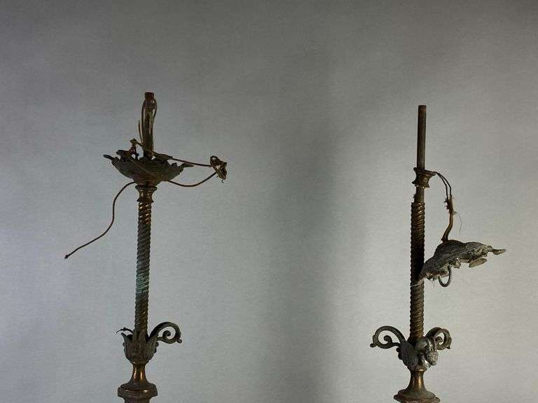 Group of 2 Antique Metal Circa 1800s 4 Arm Gas and Electric Light ...