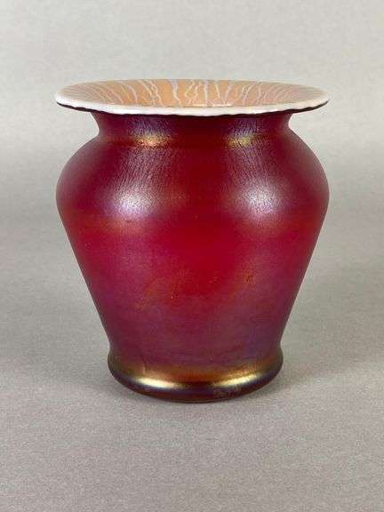 LCT Tiffany Red Favrile Iridescent Stretch Glass Vase - Matthew Bullock ...