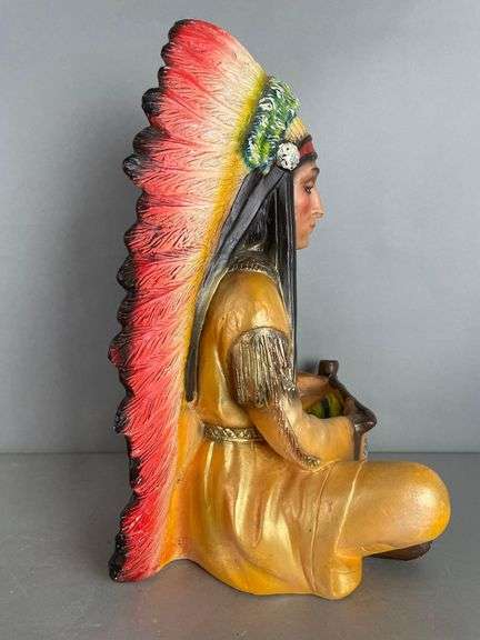 Sitting Native American Chief Plaster Statue - Matthew Bullock Auctioneers