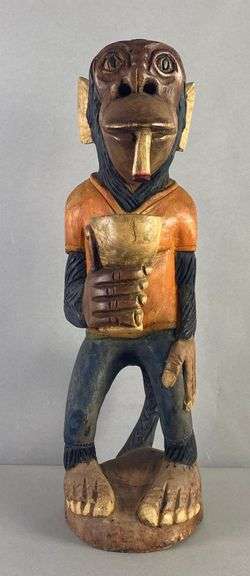 Hand Carved Wood Smoking Monkey - Matthew Bullock Auctioneers