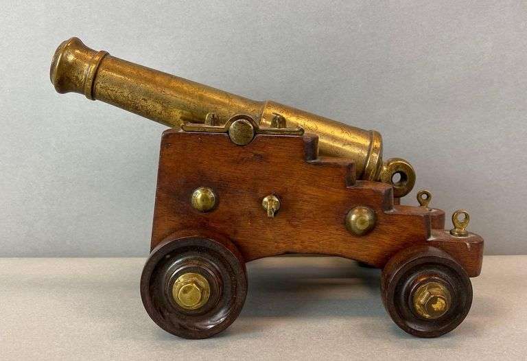 Original Ships Brass Signal Cannon with Wood Base - Matthew Bullock ...