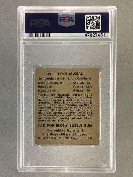 1948 Bowman Stan Musial #36 PSA 4 Rookie - Matthew Bullock Auctioneers