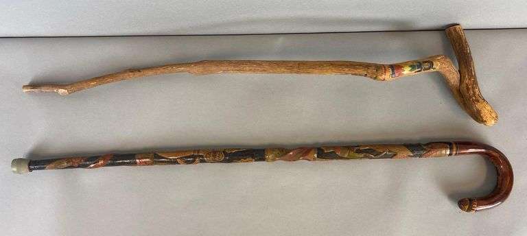 Group of 2 Hand Carved Wood Native American Walking Sticks - Matthew ...