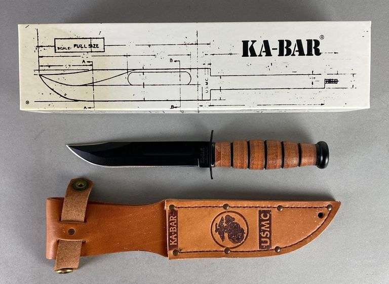 Short Ka-Bar USMC Fixed Blade Knife with Leather Sheath - Matthew ...