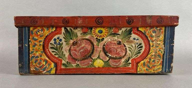 Antique Tole Path Painted Storage Box - Matthew Bullock Auctioneers