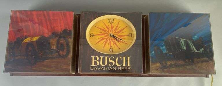 Busch Bavarian Beer Vintage Raving Light Up Advertising Clock - Matthew ...