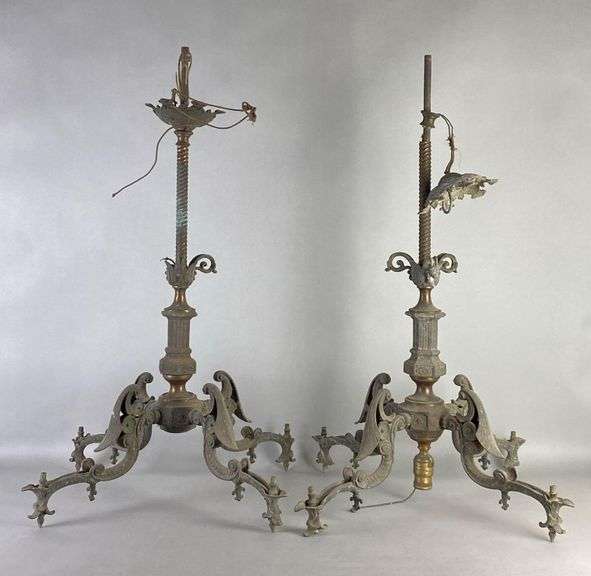 Group of 2 Antique Metal Circa 1800s 4 Arm Gas and Electric Light ...