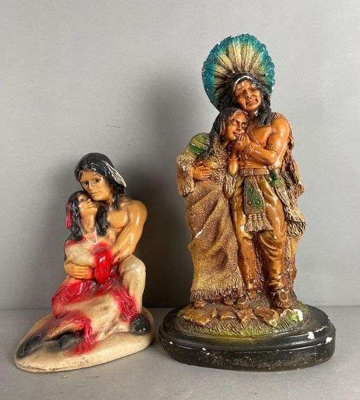 Group of 2 Native American Couple Statues - Matthew Bullock Auctioneers