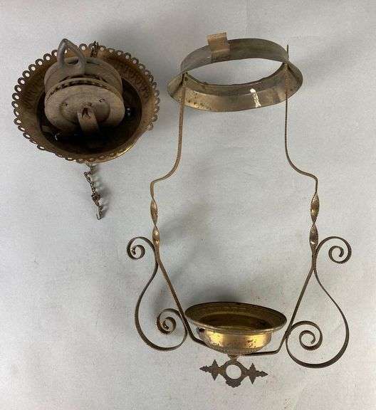 Brass Hanging Oil Lamp Frame and Chains - Matthew Bullock Auctioneers