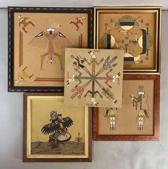 Group of 5 Native American Sand Paintings - Matthew Bullock Auctioneers