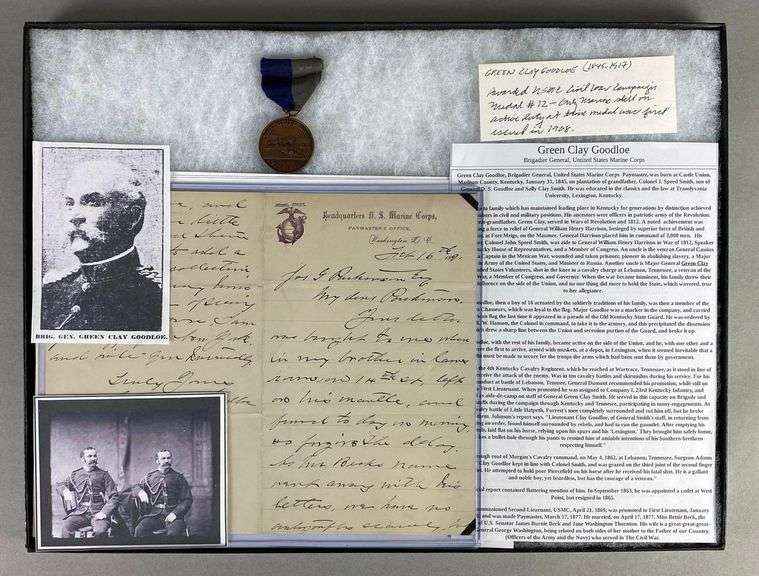 US Marine Corps Brigadier General Green Clay Goodloe Letter and ...