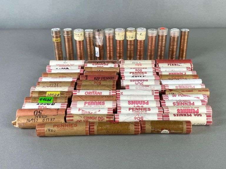 Large Group of 60+ Rolls of Lincoln Cents - Matthew Bullock Auctioneers