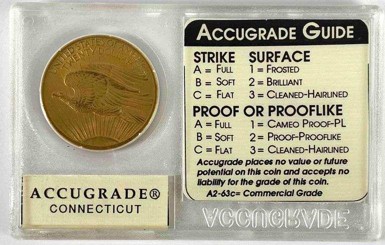 Accugrade St. Gaudens 1907 $20 US A3-62c - Matthew Bullock Auctioneers