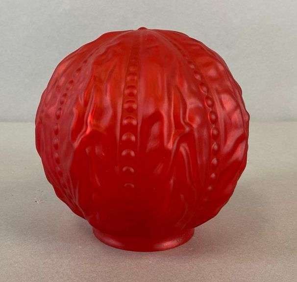 Round Red Satin Glass Lamp Globe - Matthew Bullock Auctioneers