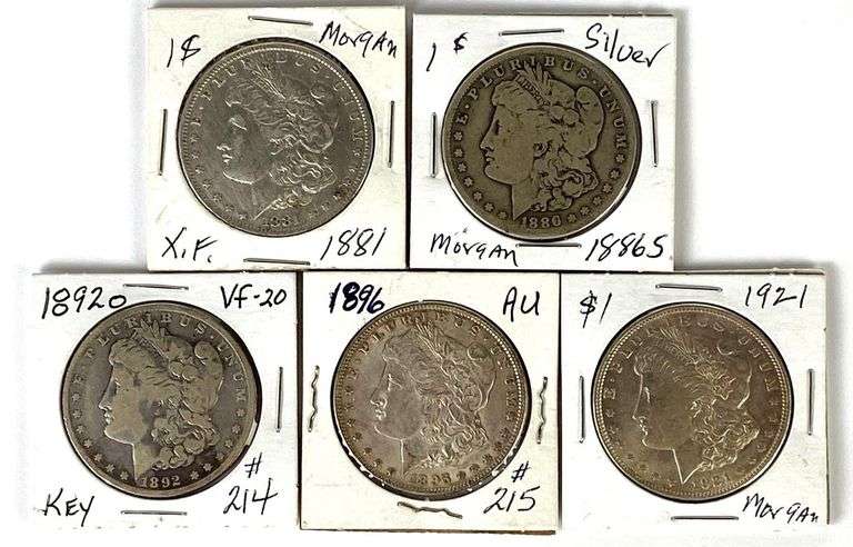 Group of (5) US Morgan Silver Dollars - Matthew Bullock Auctioneers
