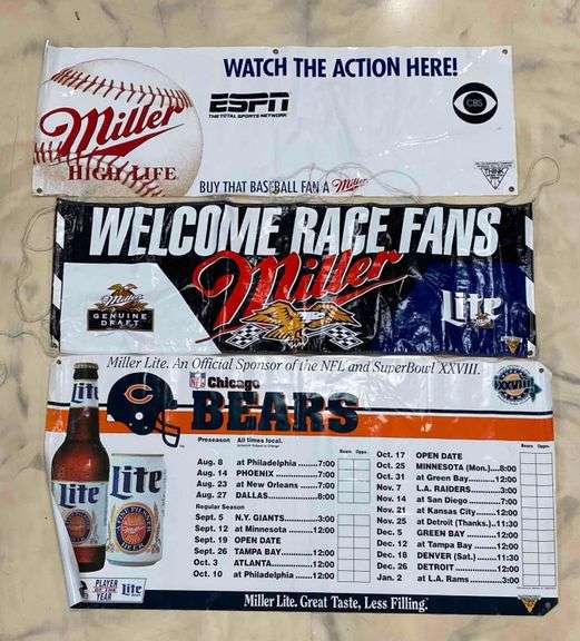 Group of 3 Miller Lite Sports Advertising Banners - Matthew Bullock ...