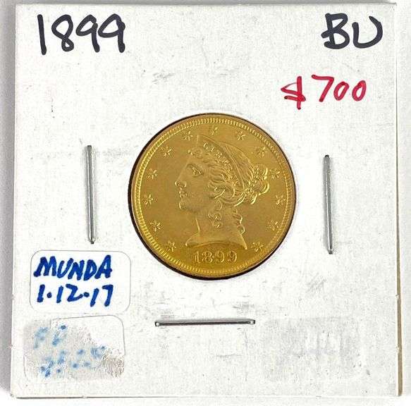 1899 $5 US Liberty Head Gold Coin - Matthew Bullock Auctioneers