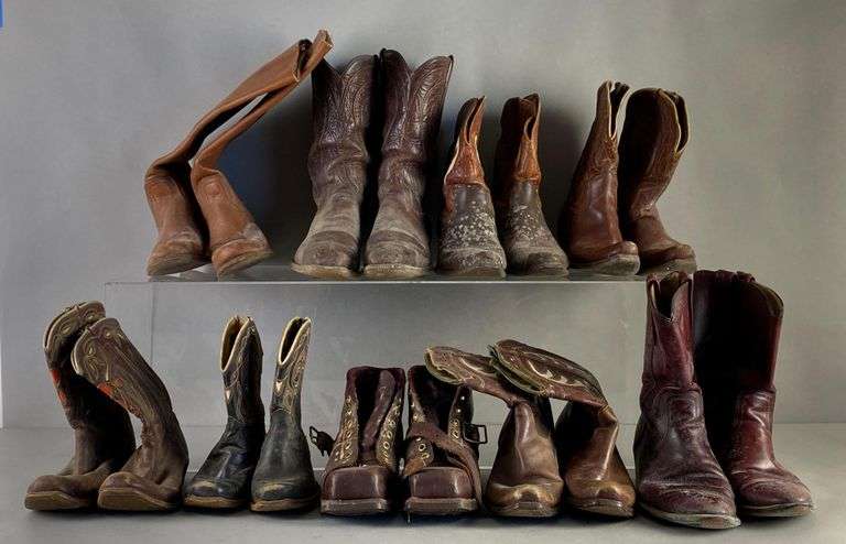 Group of Vintage Worn Cowboy Boots - Matthew Bullock Auctioneers