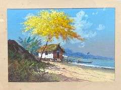 Group of 2 Pinto Tropical Landscape Oil Paintings on Paper - Matthew ...