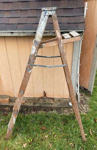6 Foot Wood A-Frame Ladder - Matthew Bullock Auctioneers