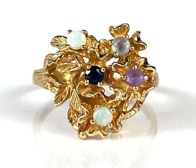 14K Gold Multi-Gemstone Flower Ring - Matthew Bullock Auctioneers
