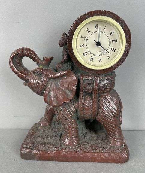 Resin Elephant and Monkey Table Clock - Matthew Bullock Auctioneers