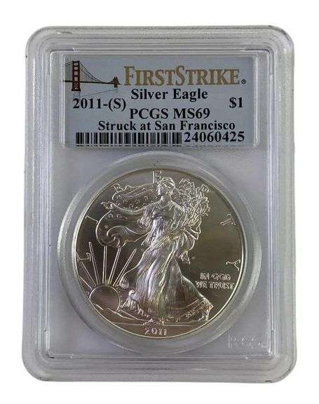 2011-S PCGS Graded MS 69 American Silver Eagle 1 oz. Fine Silver Dollar Struck at San Francisco ...