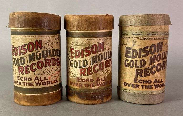 Group of 3 Edison Gold Moulded Cylinder Record Boxes - Matthew Bullock ...