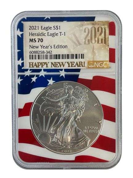 2021 Heraldic Eagle US Mint American Eagle .999 Fine Silver T1 NCG MS70 New Years Edition ...