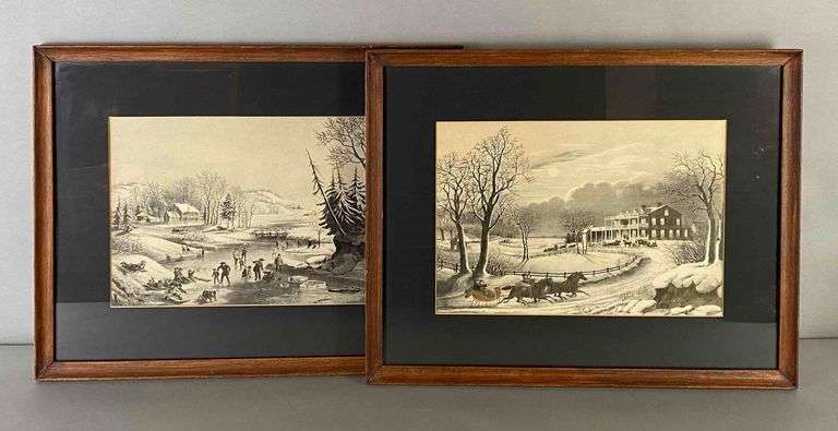 Group of 2 Currier and Ives Winter Scene Lithograph Prints - Matthew ...