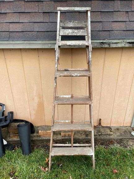 6 Foot Wood A-Frame Ladder - Matthew Bullock Auctioneers
