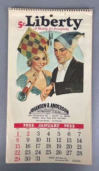1933 Liberty Advertising Calendar - Matthew Bullock Auctioneers