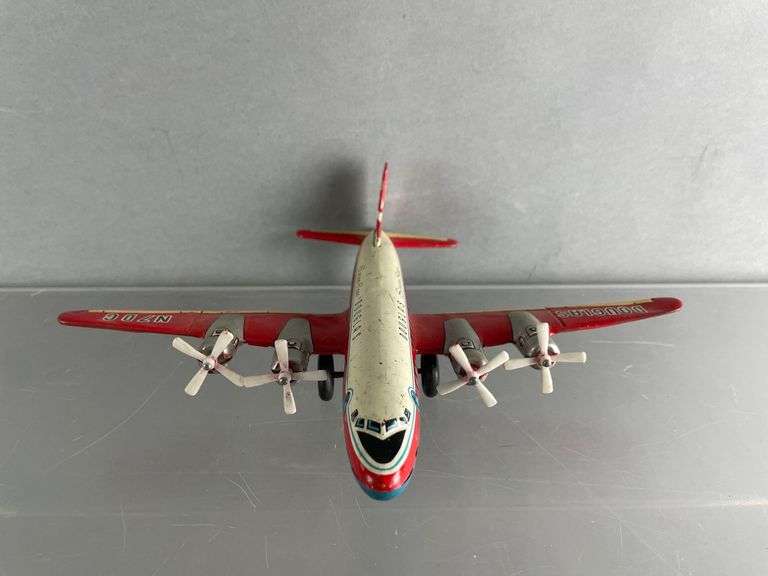 Vintage Japanese Douglas Seven Seas DC-7C Friction Tin Litho Airplane ...