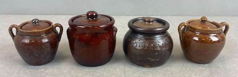 Group of 4 Souvenir Miniature Stoneware Jars - Matthew Bullock Auctioneers