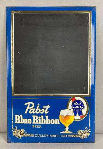 Vintage Pabst Blue Ribbon Beer Tin Over Cardboard Chalkboard ...
