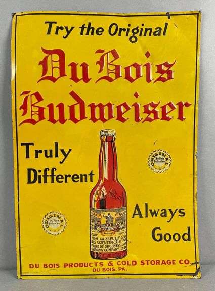 Prohibition Era Du Bois Budweiser Embossed Tin Beer Advertising Sign ...