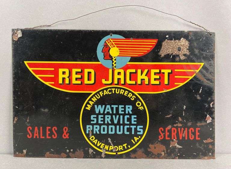 Vintage Red Jacket Water Service Products Tin Advertising Sign ...