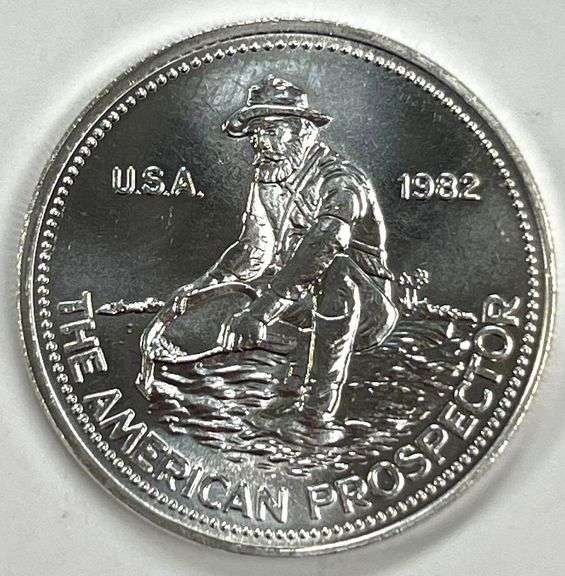 HTF 1982 Engelhard The American Prospector 1 oz .999 Silver Round ...