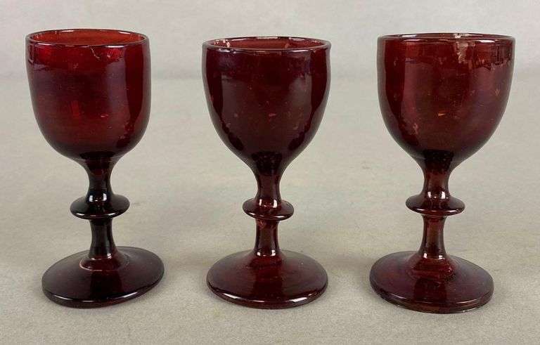 Group of 3 Antique Ruby Flash Glass Cordial Goblets - Matthew Bullock ...