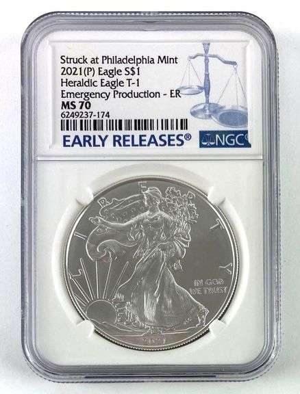 2021 P Type 1 ER Emergency Production US Mint Silver American Eagle .999 Fine Silver NGC MS70 ...