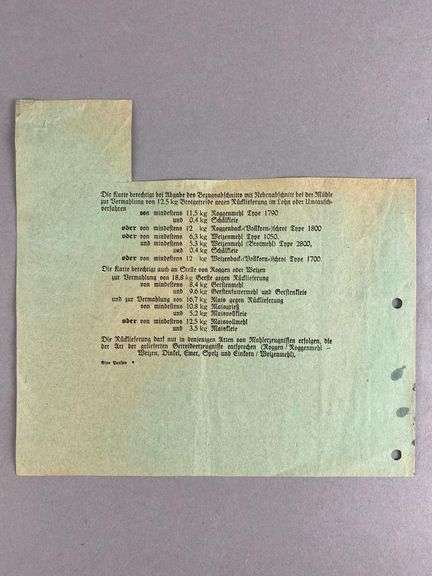 WWII German Ration Sheet For Bread and Meals - Matthew Bullock Auctioneers