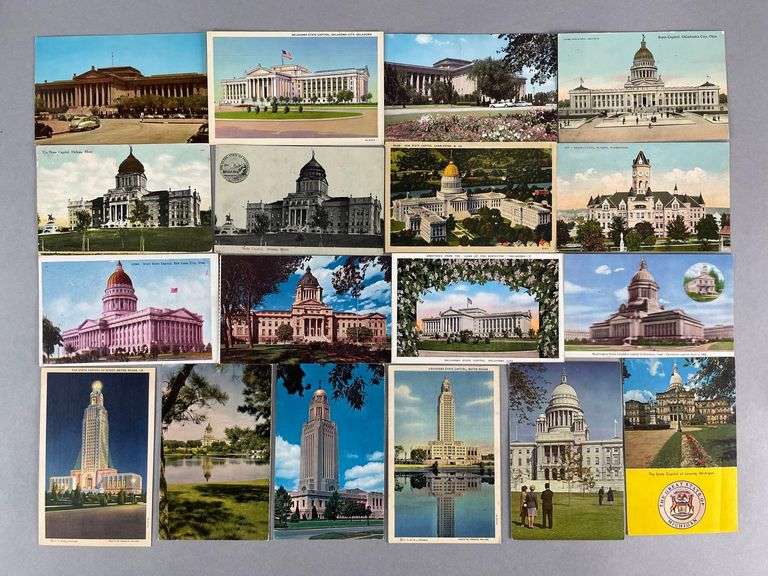 Postcards - 80+ State Capitol Buildings - Matthew Bullock Auctioneers